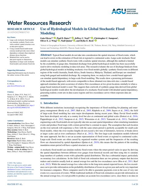 Pdf Use Of Hydrological Models In Global Stochastic Flood Modeling