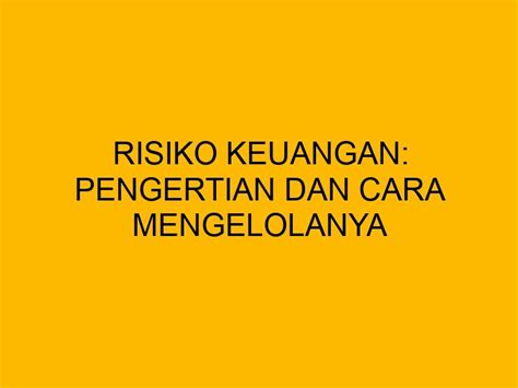 Risiko Keuangan Pengertian Dan Cara Mengelolanya