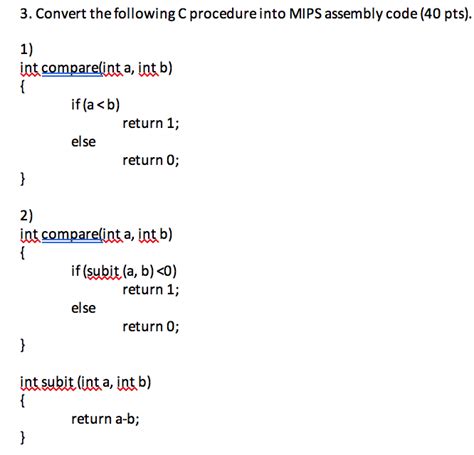 convert the following c procedure into mips assembly