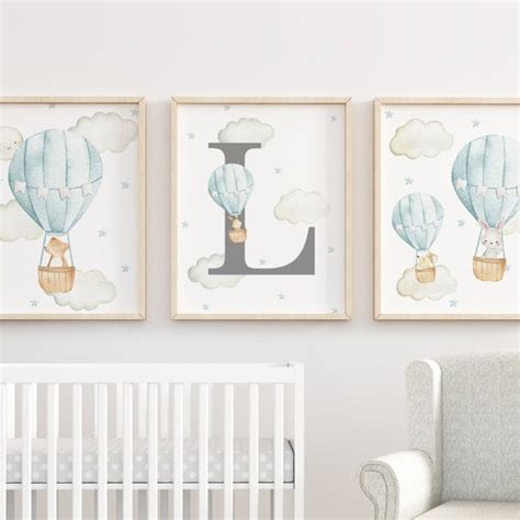 Hot Air Balloon Nursery Prints Gender Neutral Nursery Wall Etsy
