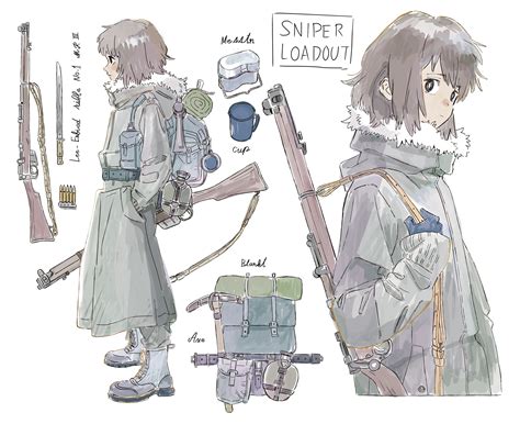Safebooru 1girl Absurdres Backpack Bag Bayonet Black Eyes Blanket