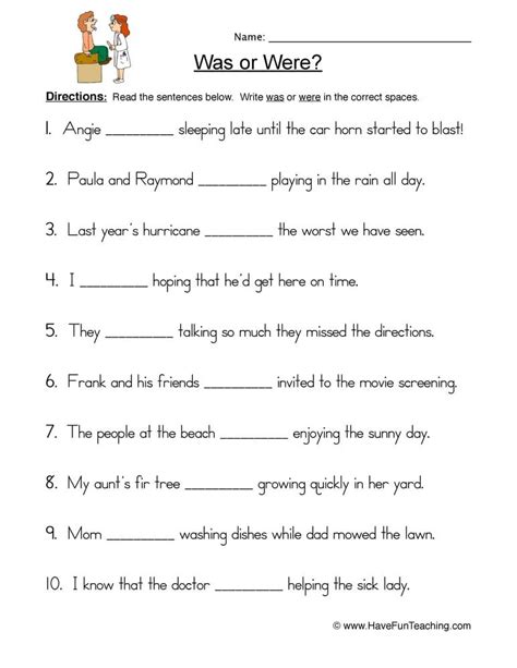 Was Were Fill In The Blanks Worksheets Worksheetscity