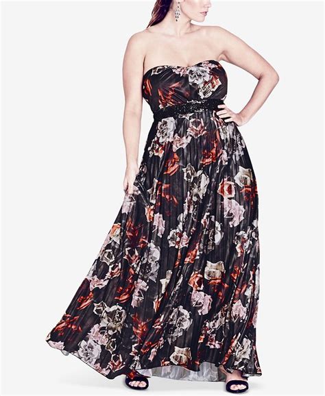 City Chic Trendy Plus Size Strapless Floral Print Maxi Dress Macys
