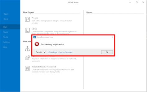 “error detecting project version” when opening a xaml file academic