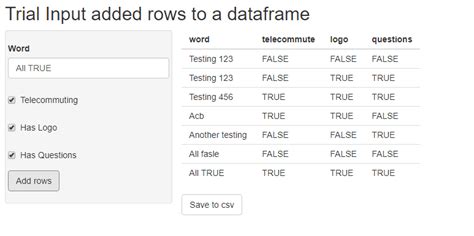 r shiny selectinputs to dataframe stack overflow