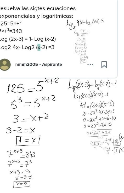 Resuelva Las Sigtes Ecuaciones Exponenciales Y Logaritmicas 125 5× ²7×