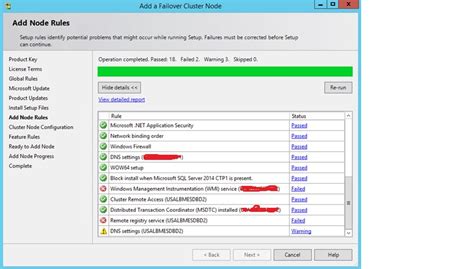 sql server 2014 cluster installation failed on node 2 add node rule
