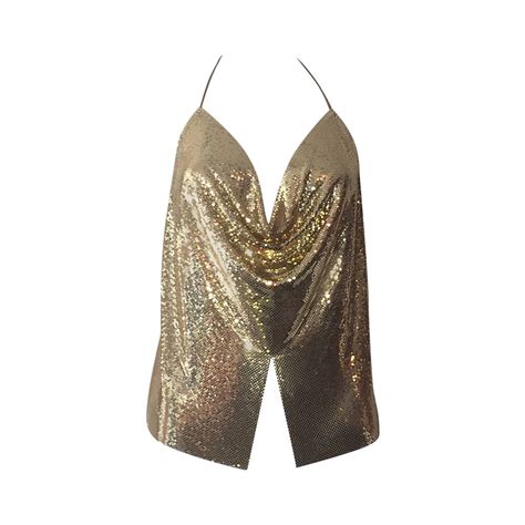 1970s Whiting And Davis Gold Toned Metal Mesh Halter Top At 1stdibs