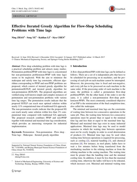 pdf effective iterated greedy algorithm for flow shop scheduling
