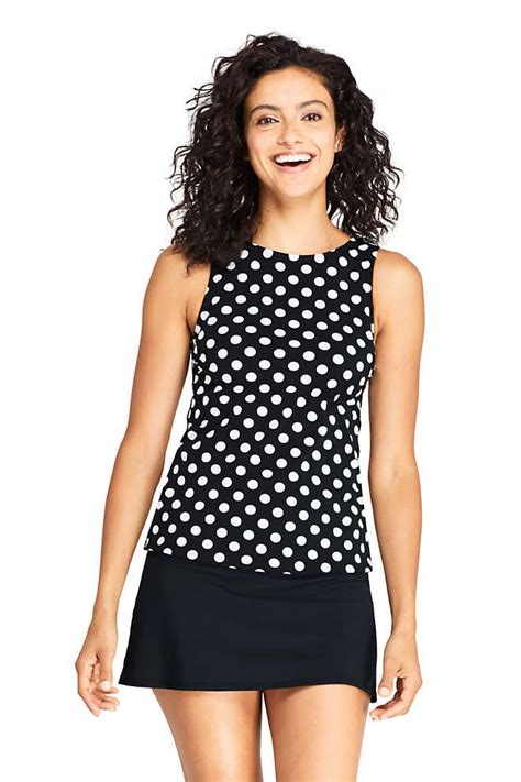 Womens High Neck Upf 50 Modest Tankini Top Swimsuit Print Lands End