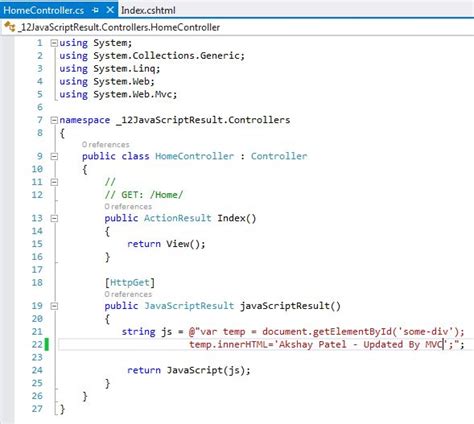 javascript result in controller sample in mvc day 12