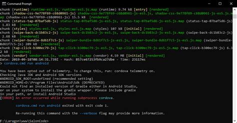 ionic framework failed to run on android emulator stack
