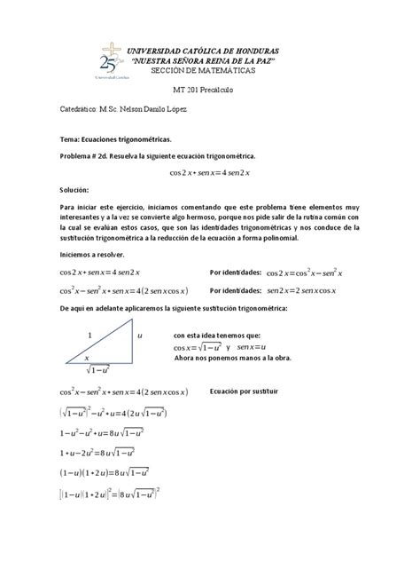 Ejercicio De Ecuación Trigonométrica Pdf Ecuaciones Matemáticas
