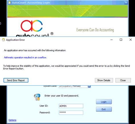 troubleshooting login error arithmetic operation resulted in an