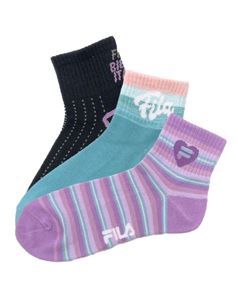 Fila（フィラ）の「fila フィラ ブランド ロゴ キッズ ガールズ ソックス ショート丈 靴下 子供用 3足セット 19cm～24cm