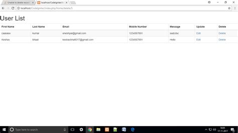 php unable to delete record in codeigniter stack overflow