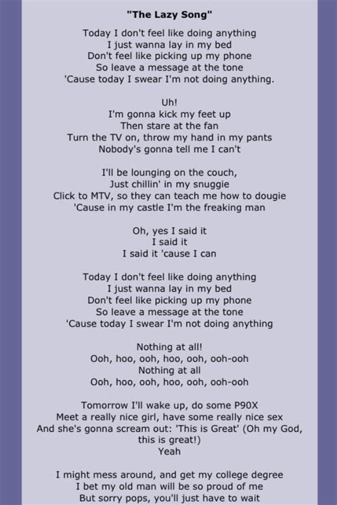 Bruno Marss Song The Lazy Song Lyrics Quotes Pinterest Songs