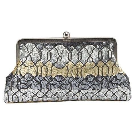 Pre Loved Sarahs Bag Womens Silver Sequin Metal Frame Clutch For Sale