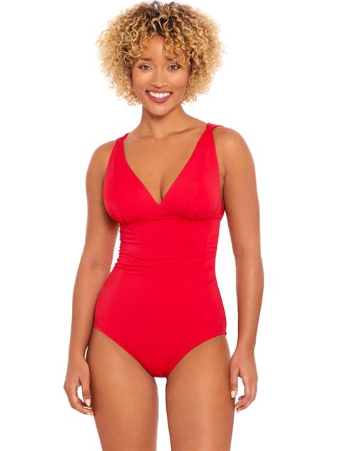 Time And Tru Womens And Plus Plunge V Neck One Piece Swimsuit Sizes S