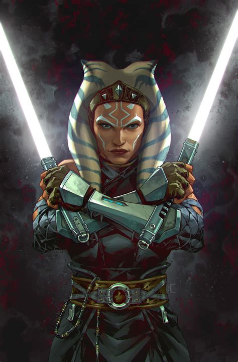 Safebooru 1girl Ahsoka Tano Alien Bare Shoulders Belt Blue Eyes Brown