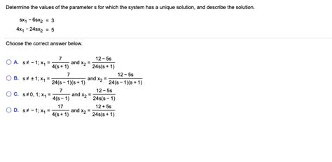 Solved Determine The Values Of The Parameter S For Which The