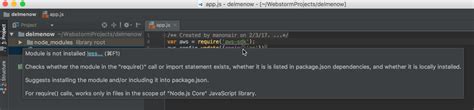webstorm 2016 3 module not installed for require statement ides