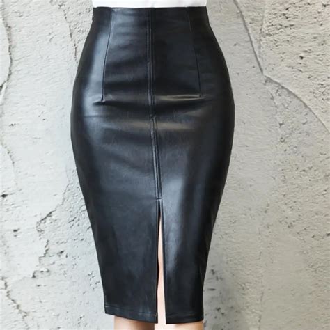 Plus Size 4xl High Waist Pu Leather Skirt Womens 2018 Sexy Split Pencil