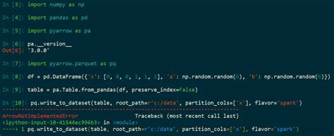 parquet python error using pyarrow