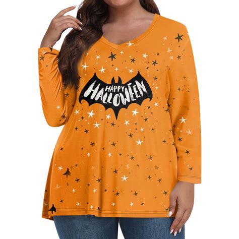 Halloween Shirts For Women Trendy Plus Size Pumpkin Ghost Print Tunic