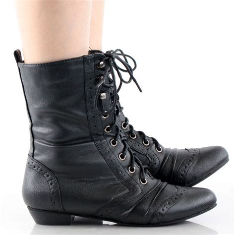 Black Victorian Steampunk Lace Up Oxford Vtg Style Womens Flat Ankle