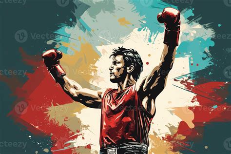 Ai Generated Abstract Flat Style Illustration Of A Winning Boxer