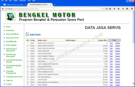 program bengkel sistem informasi jasa servis bengkel motor mobil