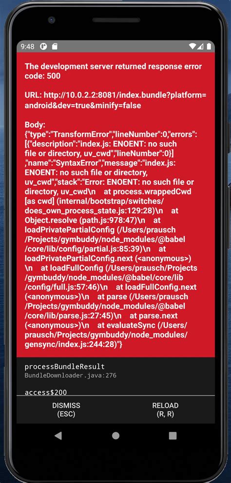fresh react native app is throwing an error with android emulator