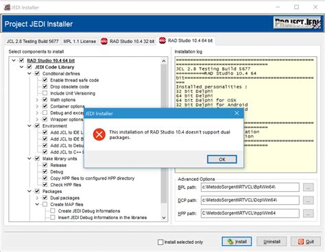 jcl installation problems in d10 4 2 delphi third party delphi