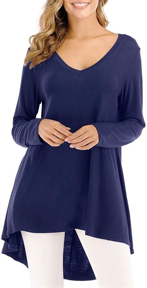 Heftxall Womens Long Sleeve V Neck T Shirt Tunic Tops Casual Flowy