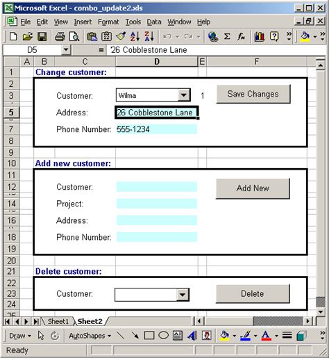 ms excel 2003 create a control screen to maintain data on