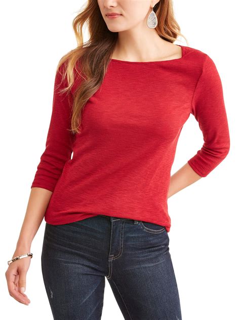 Womens Lightweight Boatneck 3 4 Sleeve T Shirt