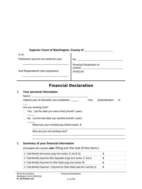 Financial Declaration Sample Form Fill Out And Sign P