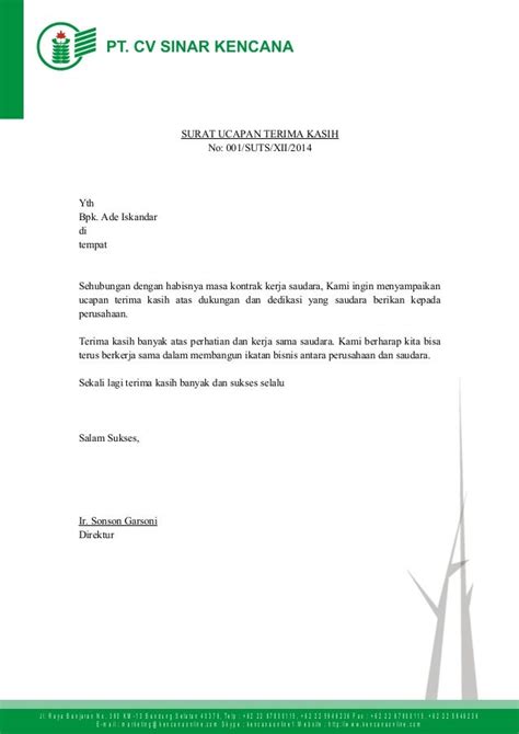 Contoh Surat Ucapan Terima Kasih Atas Kerjasama Dan Dukungan