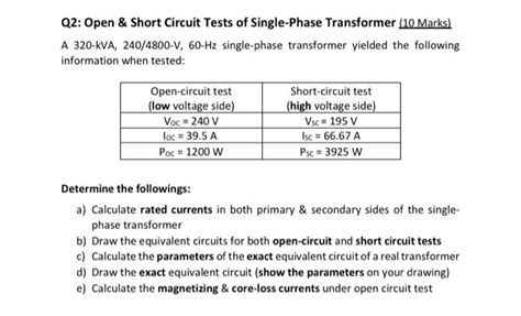 Solved Q2 Open And Short Circuit Tests Of Single Phase
