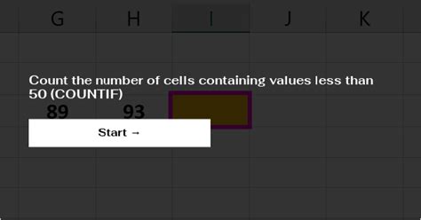 count the number of cells containing values less than 50 countif