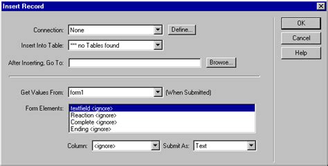 macromedia dreamweaver ultradev 4 using radio buttons to insert
