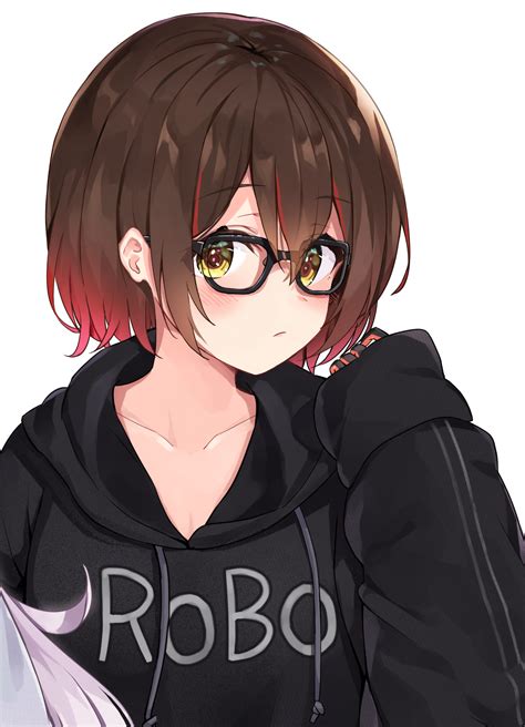 Safebooru 1girl Black Framed Eyewear Black Hoodie Blush Brown Eyes