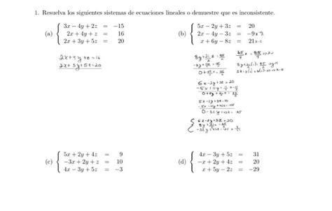 Solved 1 Solve The Following Systems Of Linear Equations Or
