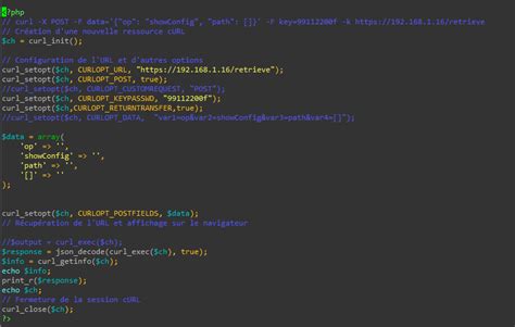 curl command php script show config development