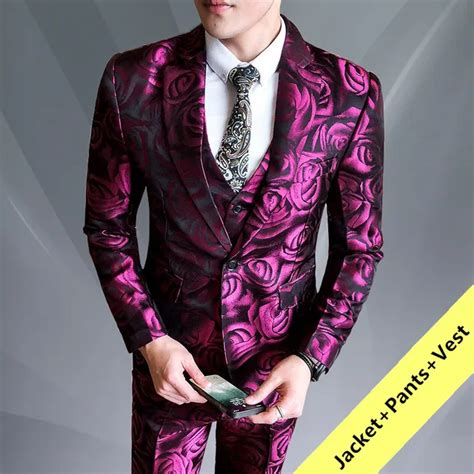 2018 New Brand Men Suits Roses Printing Blazers Slim Fit Wedding Suit
