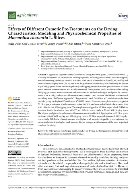 Pdf Effects Of Different Osmotic Pre Treatments On The Drying