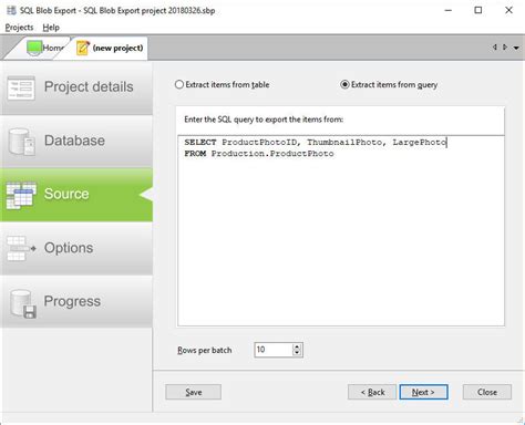 sql blob export product details