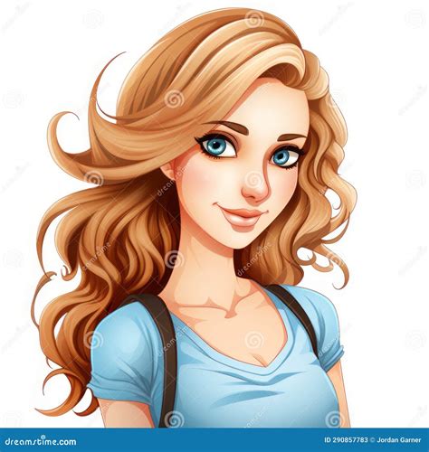 A Cartoon Girl With Long Hair And Blue Eyes Stock Illustration