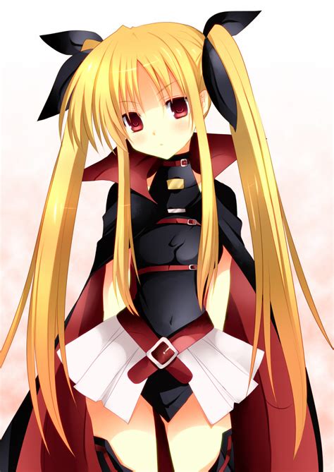 Safebooru Belt Blonde Hair Blush Cape Fate Testarossa Hair Ribbon